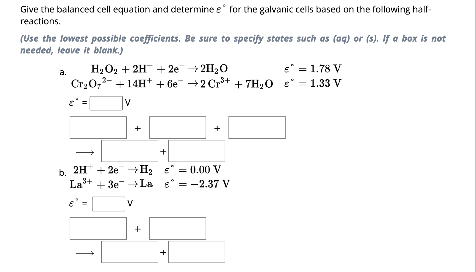 Solved Give the balanced cell equation and determine \\( | Chegg.com