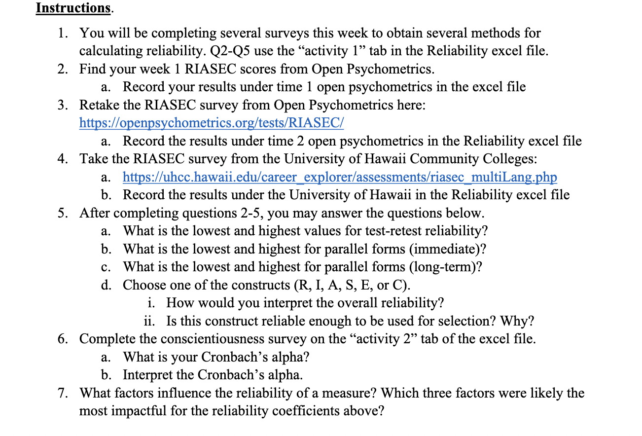 2. Week 1 RIASEC scores: 11, 29, 15, 28, 20, 20 3. | Chegg.com