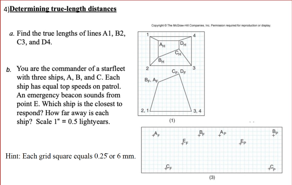 Solved 4)Determining true-length distances a. Find the true | Chegg.com