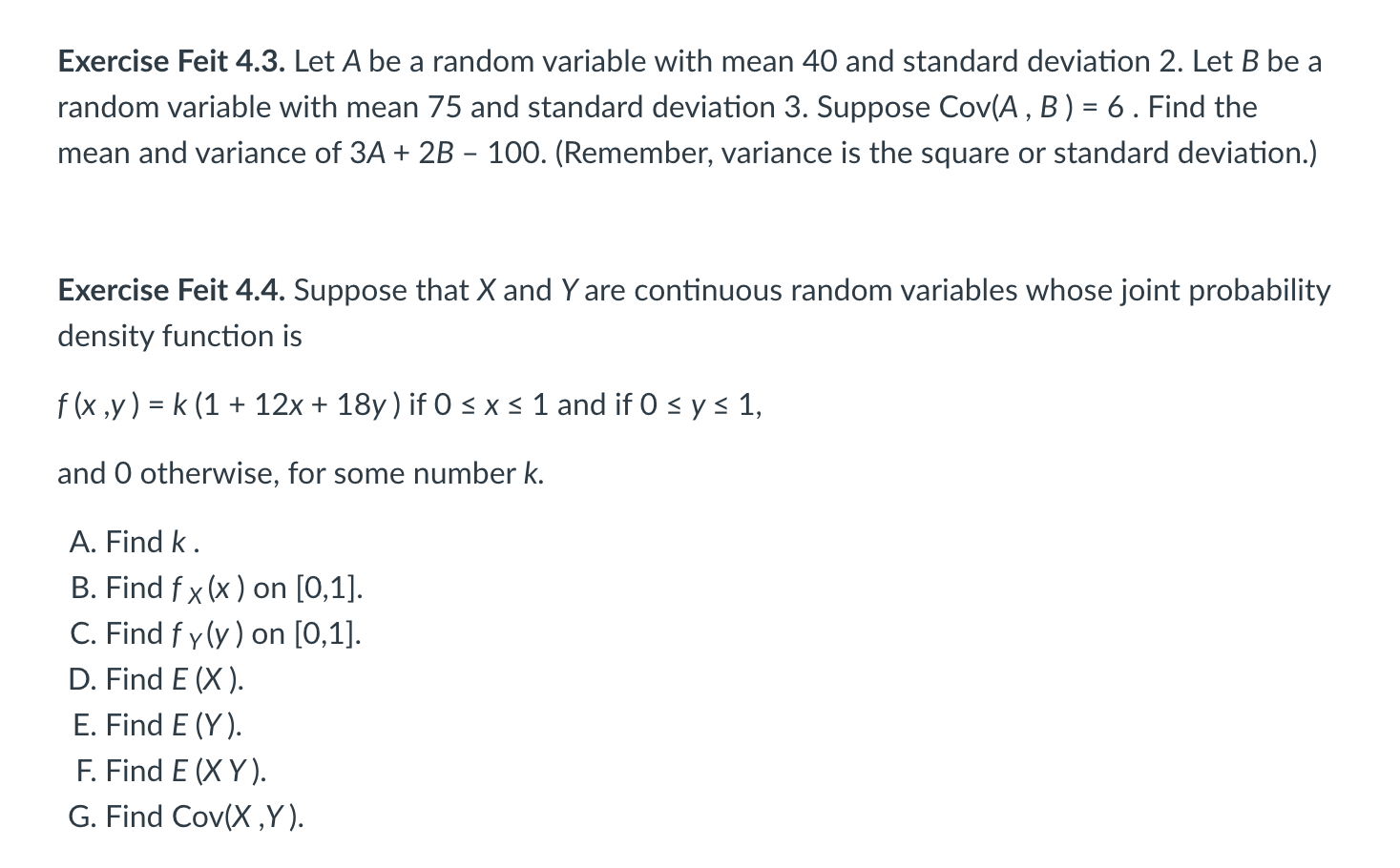 Solved Exercise Feit 4.3. Let A be a random variable with | Chegg.com