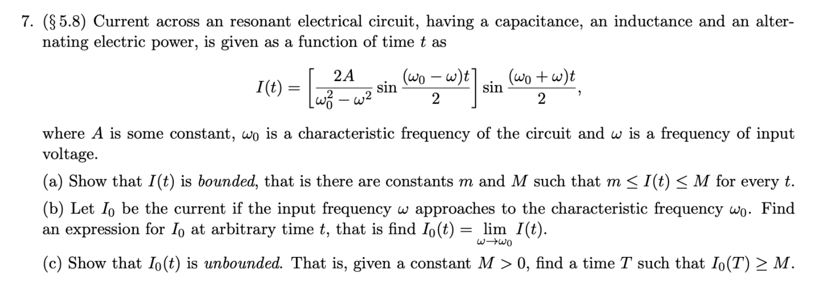 Solved (§5.8) ﻿Current across an resonant electrical | Chegg.com