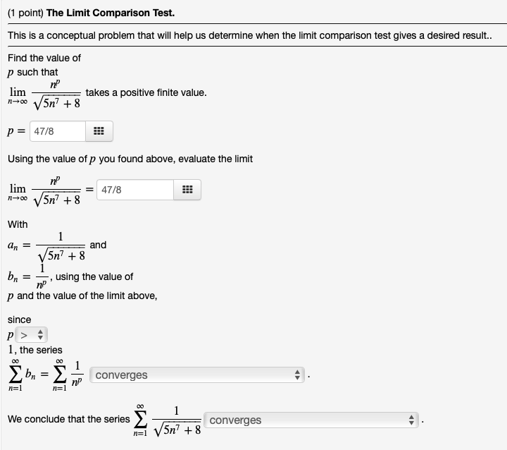 Solved (1 point) The Limit Comparison Test. This is a | Chegg.com