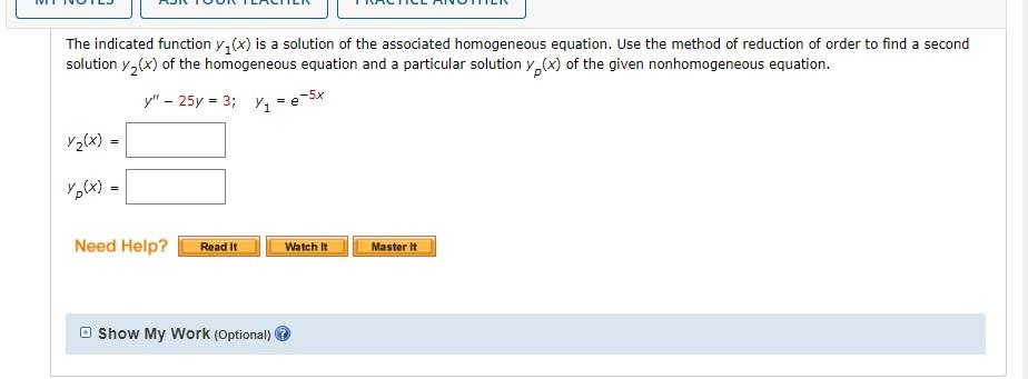 Solved The indicated function y1(x) is a solution of the | Chegg.com