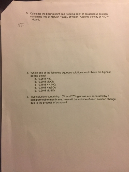 Solved 3. Calculate the boiling point and freezing point of | Chegg.com