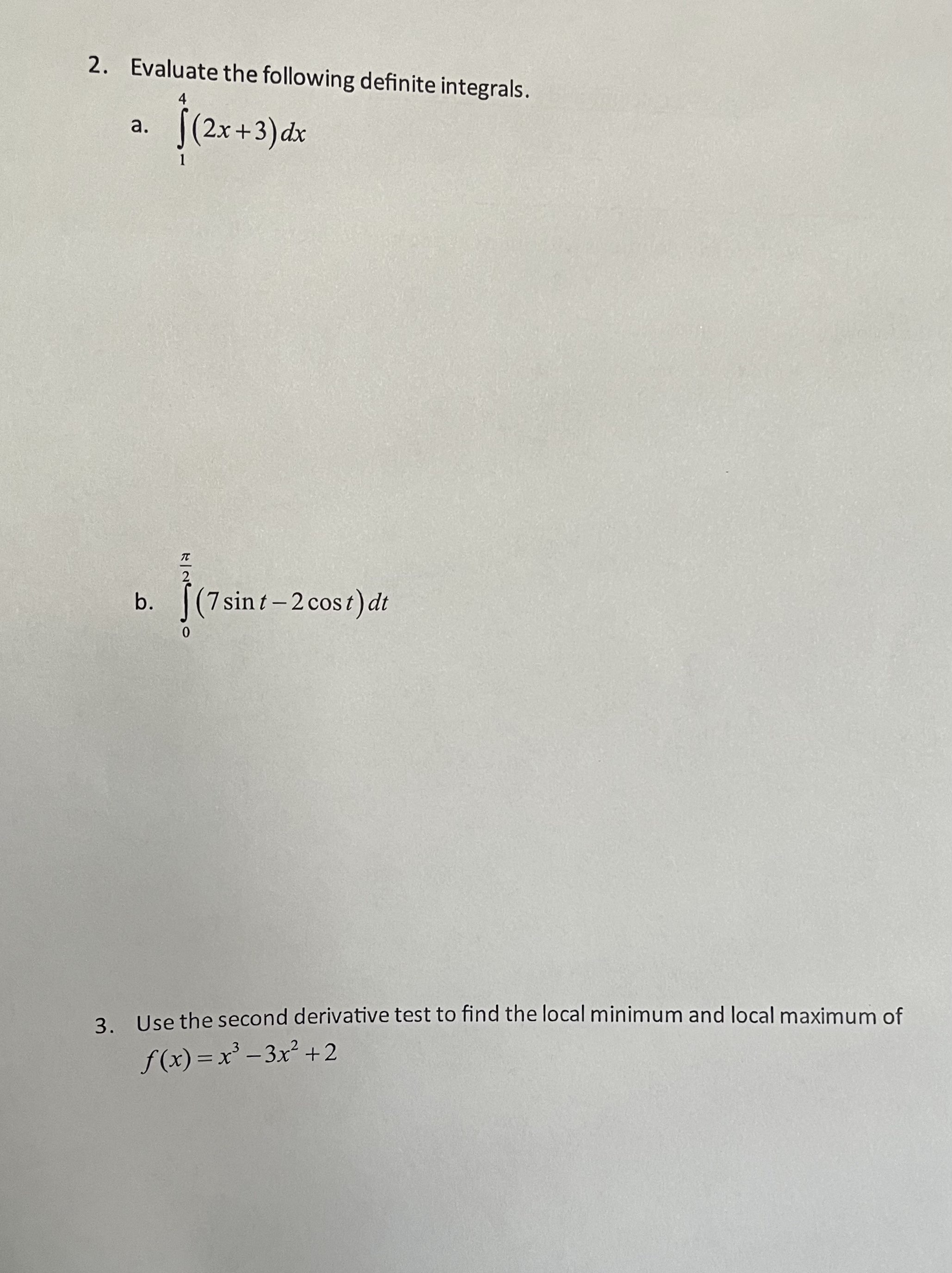 Solved 2. Evaluate the following definite integrals. a. | Chegg.com