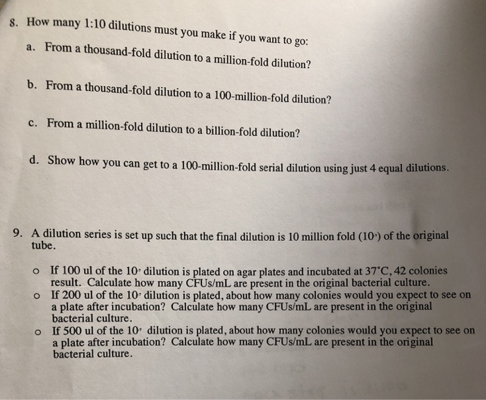 Solved S. How many 1:10 dilutions must you make if you want | Chegg.com