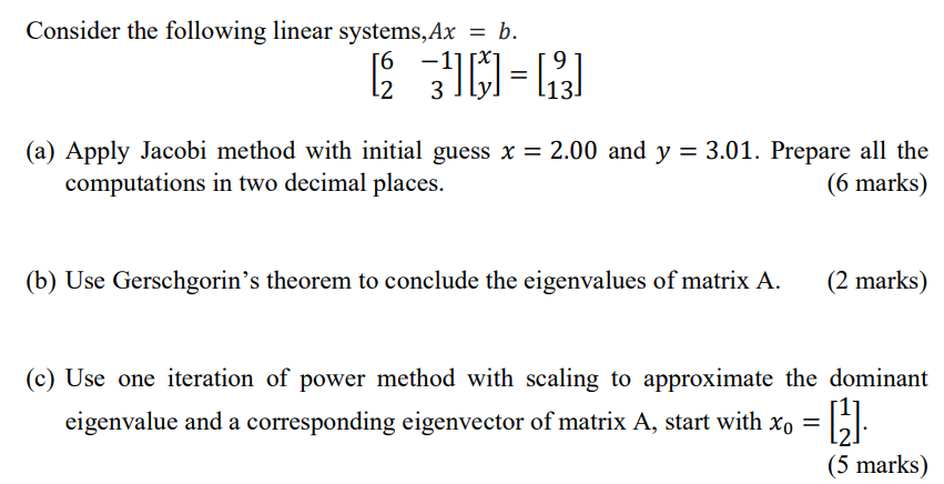 Solved Consider the following linear systems,Ax = b. 56 -1 | Chegg.com