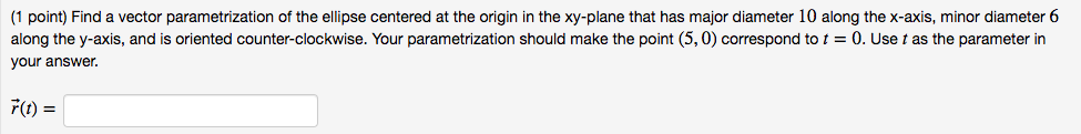 Solved (1 point) Find a vector parametrization of the | Chegg.com
