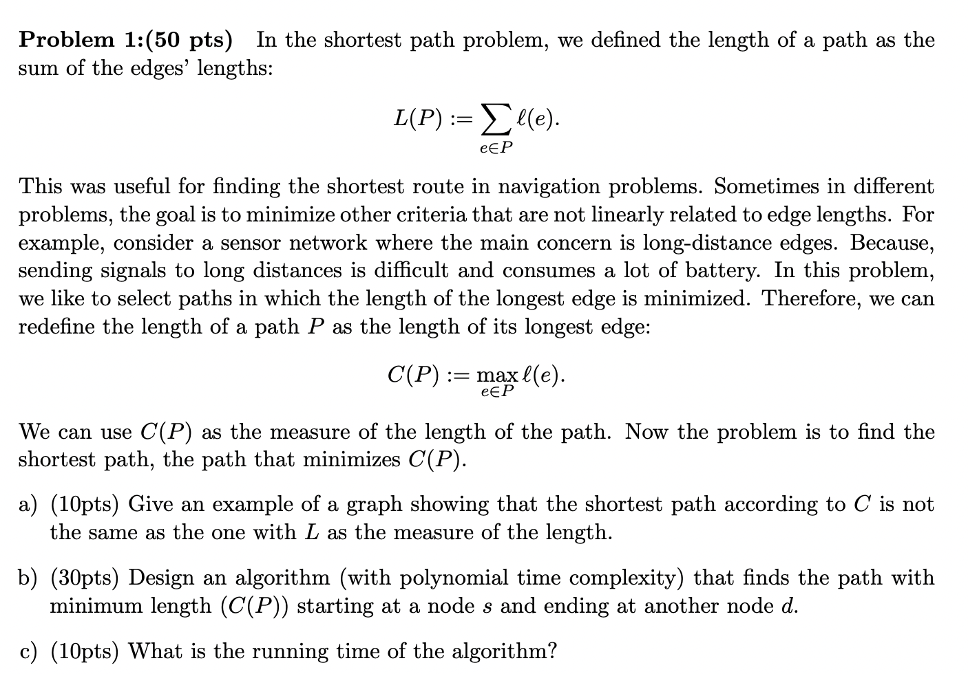 Solved Problem 1:(50 pts) In the shortest path problem, we | Chegg.com