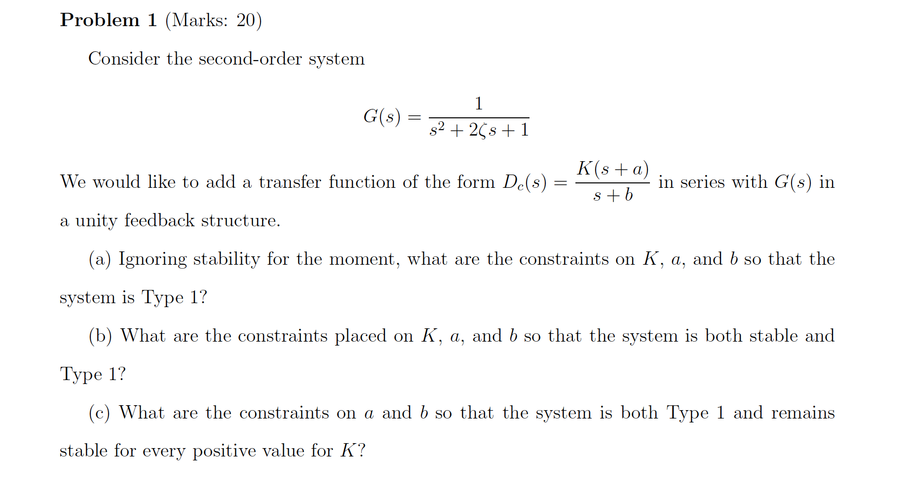 Solved Problem 1 (Marks: 20) Consider the second-order | Chegg.com