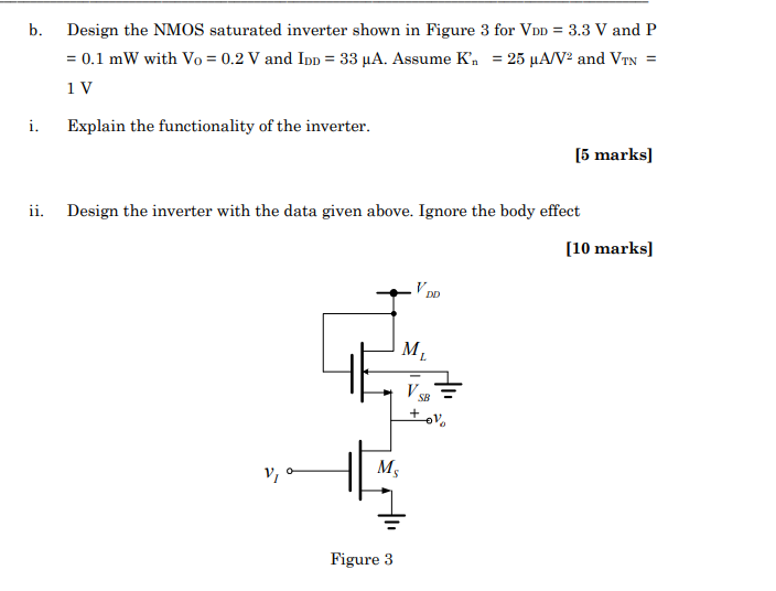 Solved b. Design the NMOS saturated inverter shown in Figure | Chegg.com