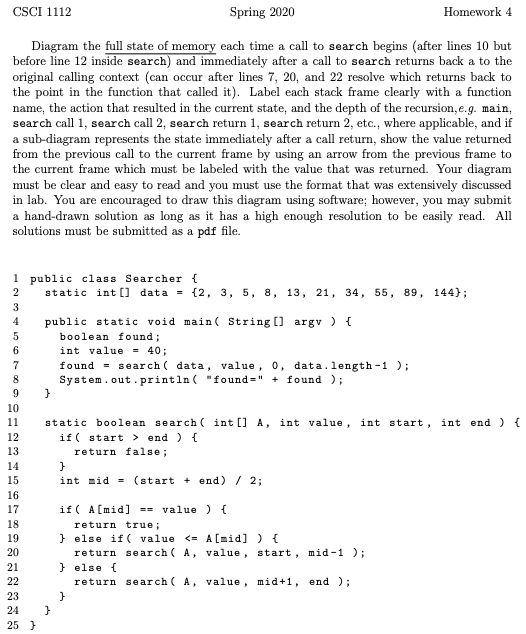 Solved CSCI 1112 Spring 2020 Homework 4 Diagram the full | Chegg.com