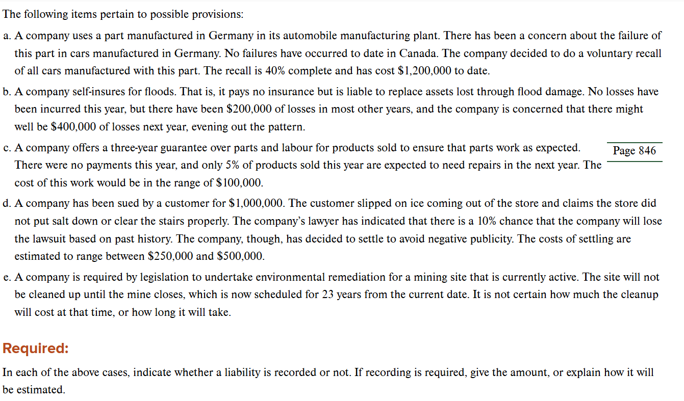 Solved The following items pertain to possible provisions:a. | Chegg.com