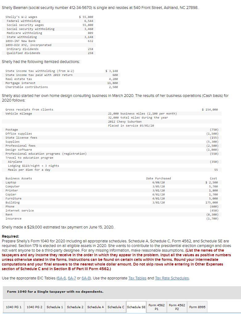 Shelly Beaman (social security number 412-34-5670) is | Chegg.com