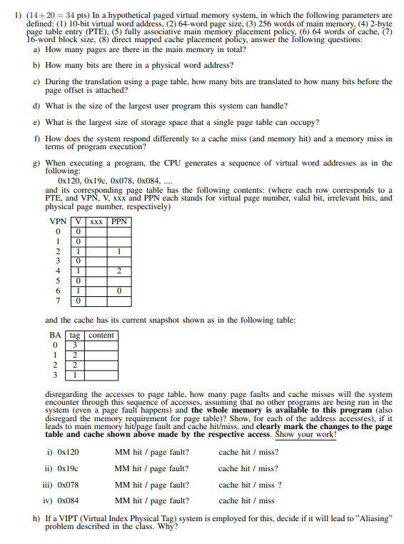Solved 1) \\( (14+20=34 \\mathrm{pts}) \\) In a hypothetical | Chegg.com