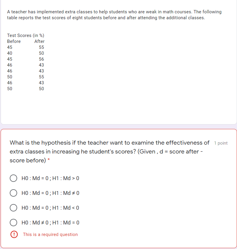 Solved A teacher has implemented extra classes to help | Chegg.com