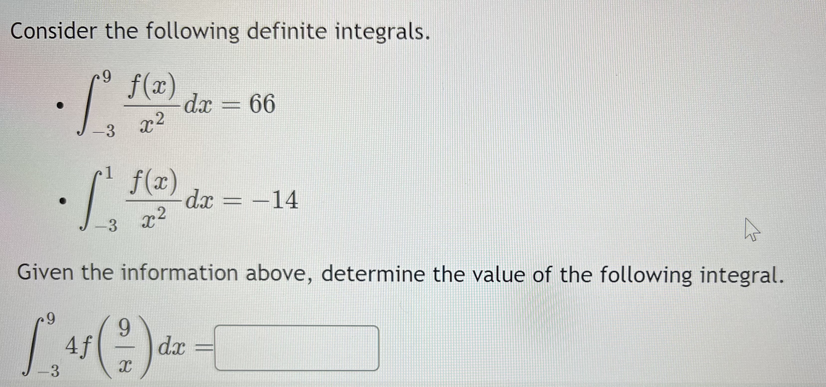 Solved Consider the following definite integrals. - | Chegg.com