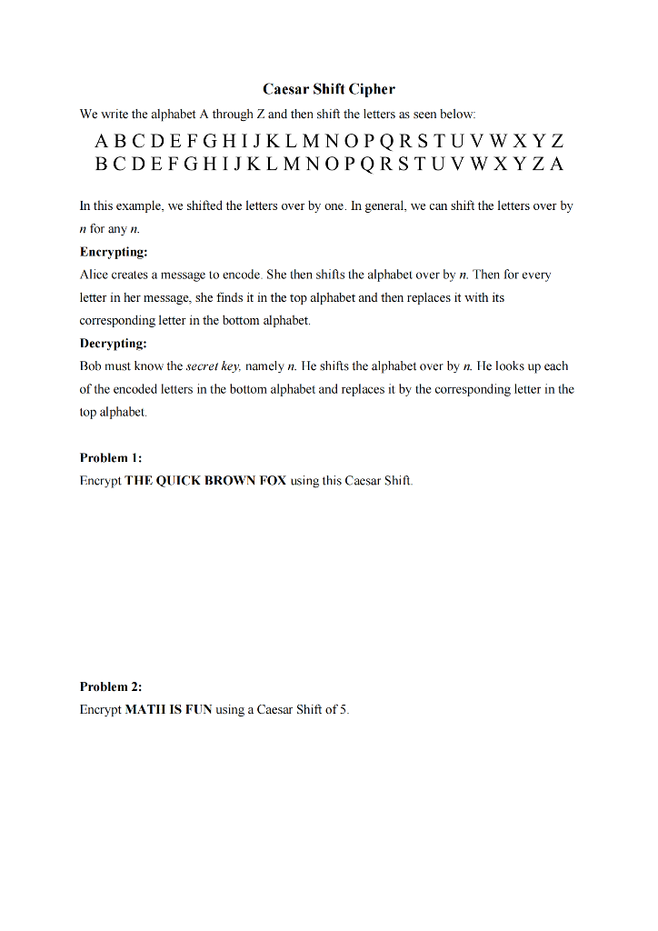 Solved In this example, we shifted the letters over by one. | Chegg.com