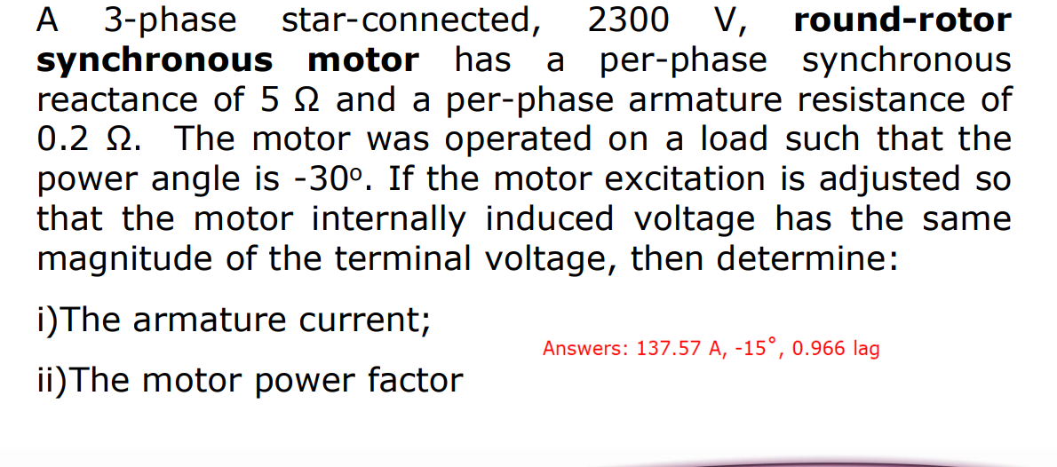 Solved A 3-phase star-connected, 2300 V, round-rotor | Chegg.com
