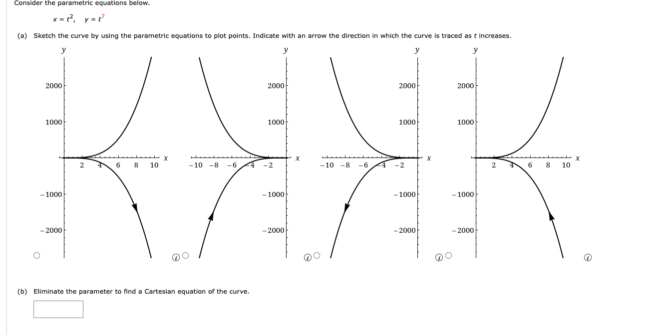 Solved Consider the parametric equations below. x=t2,y=t7 | Chegg.com