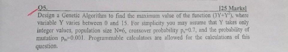 Solved 05. T25 Marks) Design a Genetic Algorithm to find the | Chegg.com