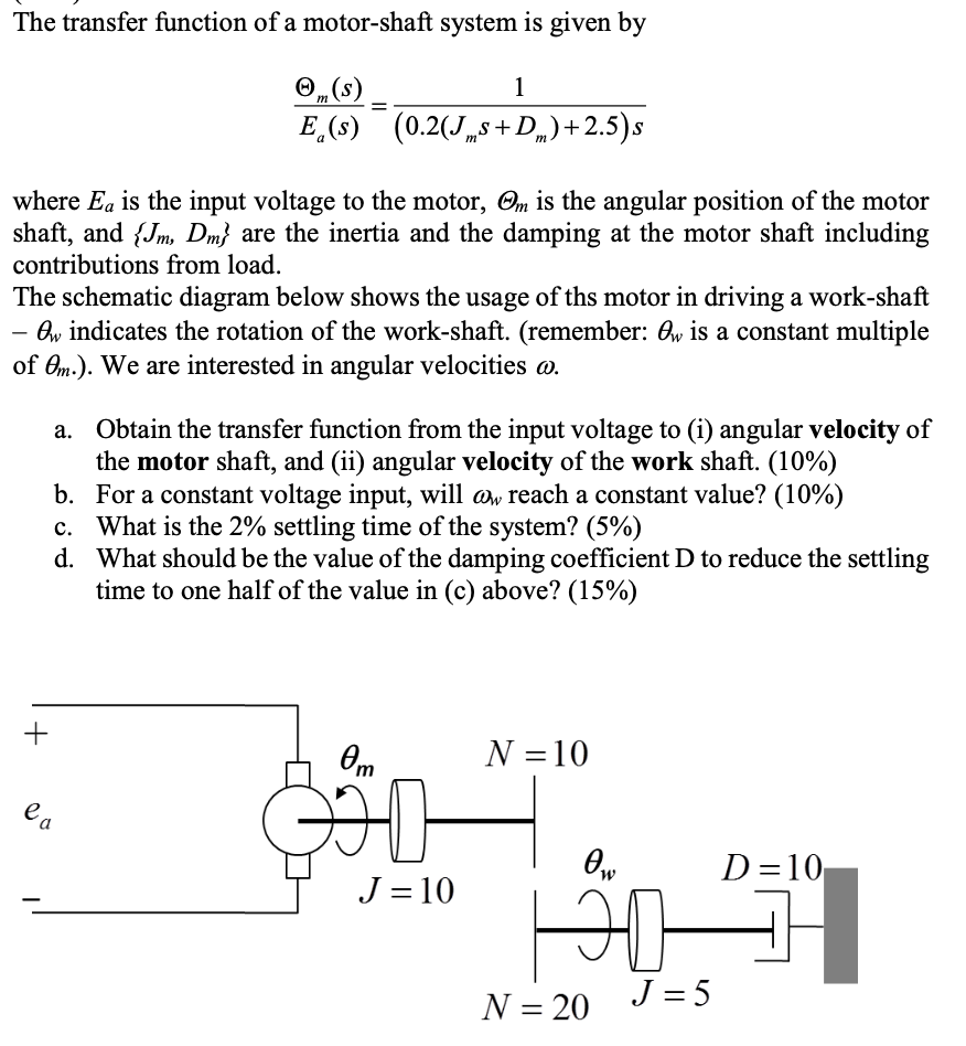 Solved The transfer function of a motor-shaft system is | Chegg.com