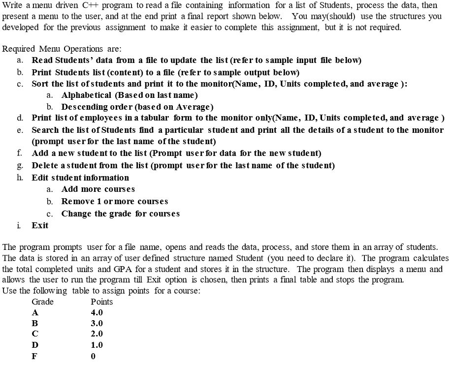 Write a menu driven C++ program to read a file | Chegg.com