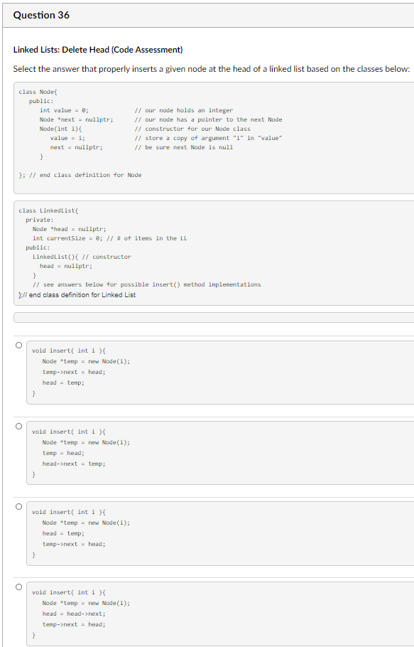 Solved Question 36 Linked Lists: Delete Head (Code | Chegg.com