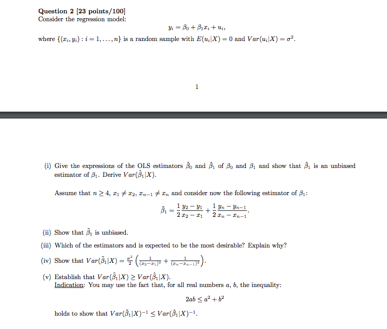 Solved Question 2 (23 points/100] Consider the regression | Chegg.com