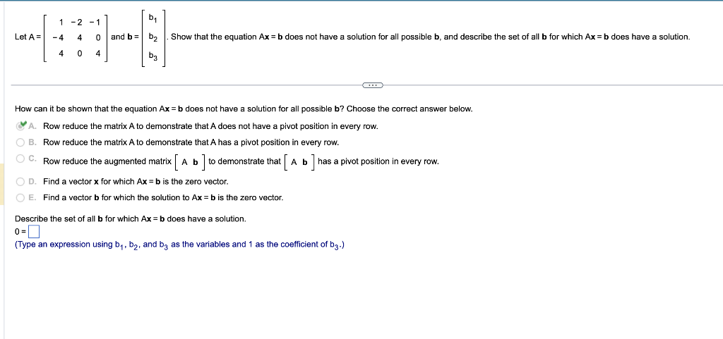 Solved Let A=⎣⎡1−44−240−104⎦⎤ and b=⎣⎡b1b2b3⎦⎤. Show that | Chegg.com