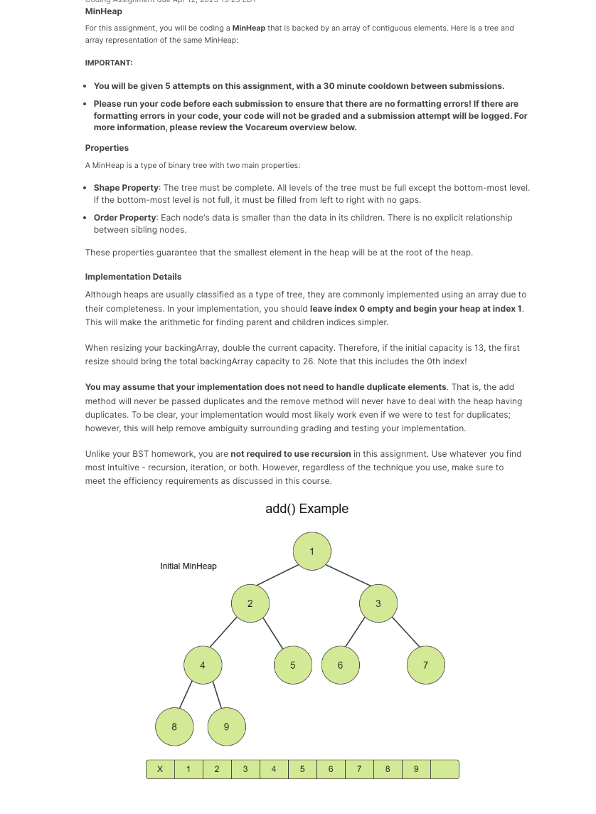 Solved MinHeap For this assignment, you will be coding a | Chegg.com