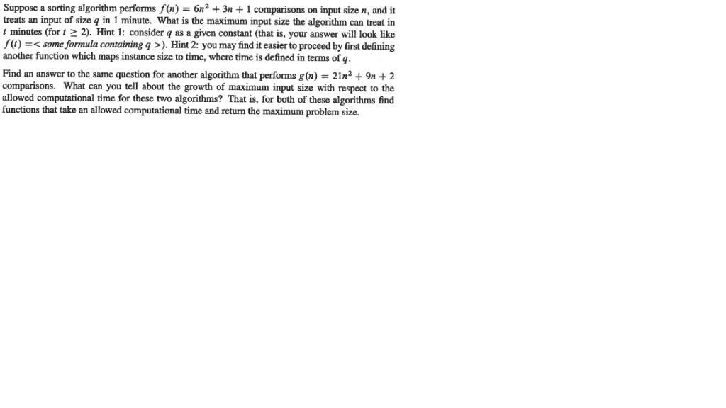 Solved Suppose a sorting algorithm performs f(n) 6n2 + 3n + | Chegg.com