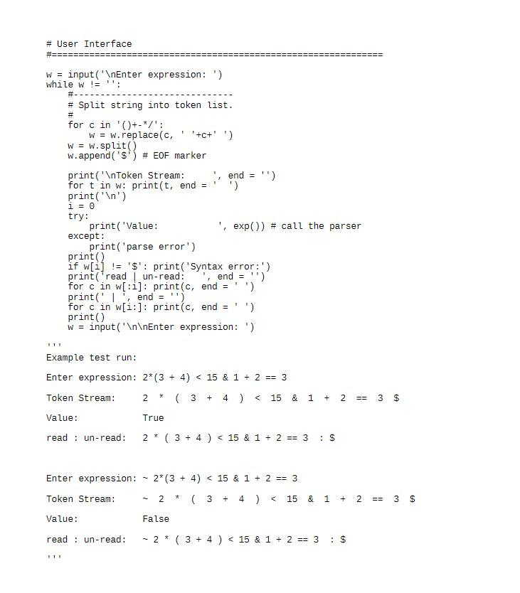 This program implements a recursive descent parser | Chegg.com