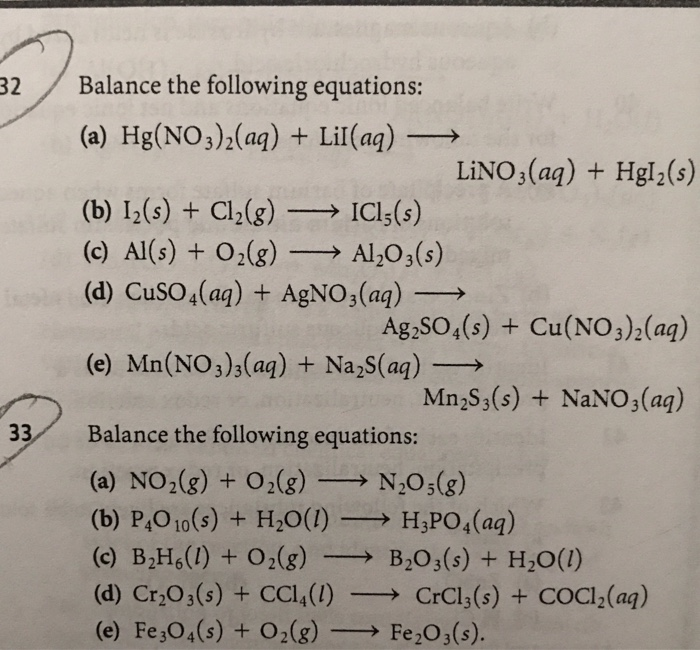 Solved 32 Balance the following equations: (a) Hg(NO3)2(aa) | Chegg.com