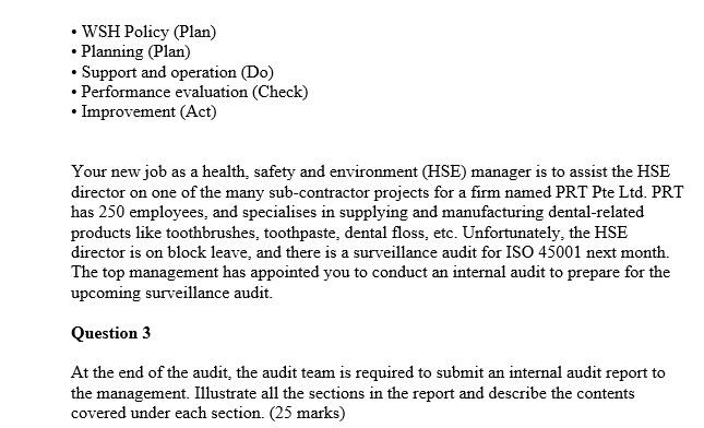 Solved - WSH Policy (Plan) - Planning (Plan) - Support and | Chegg.com