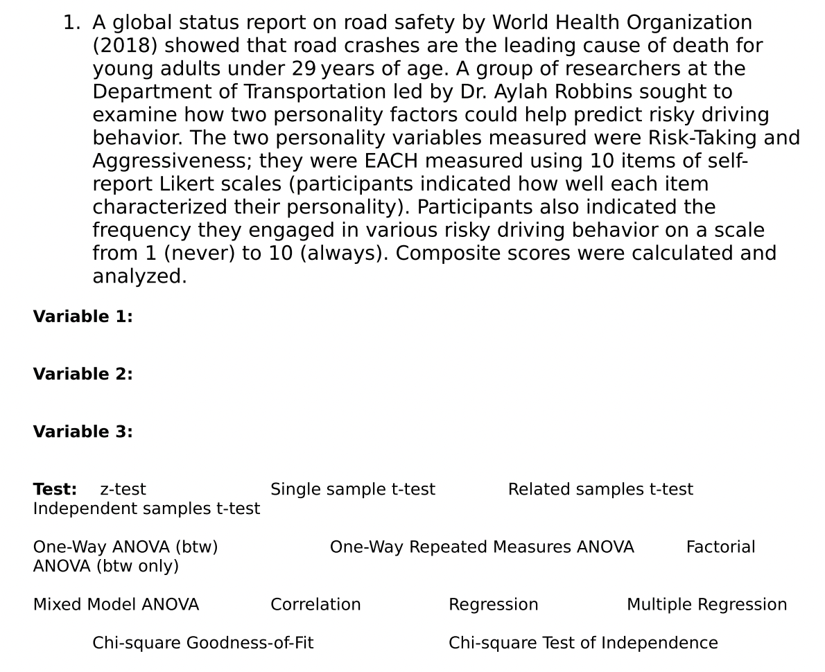 Solved Part 1: Research Scenarios Determine which test you | Chegg.com