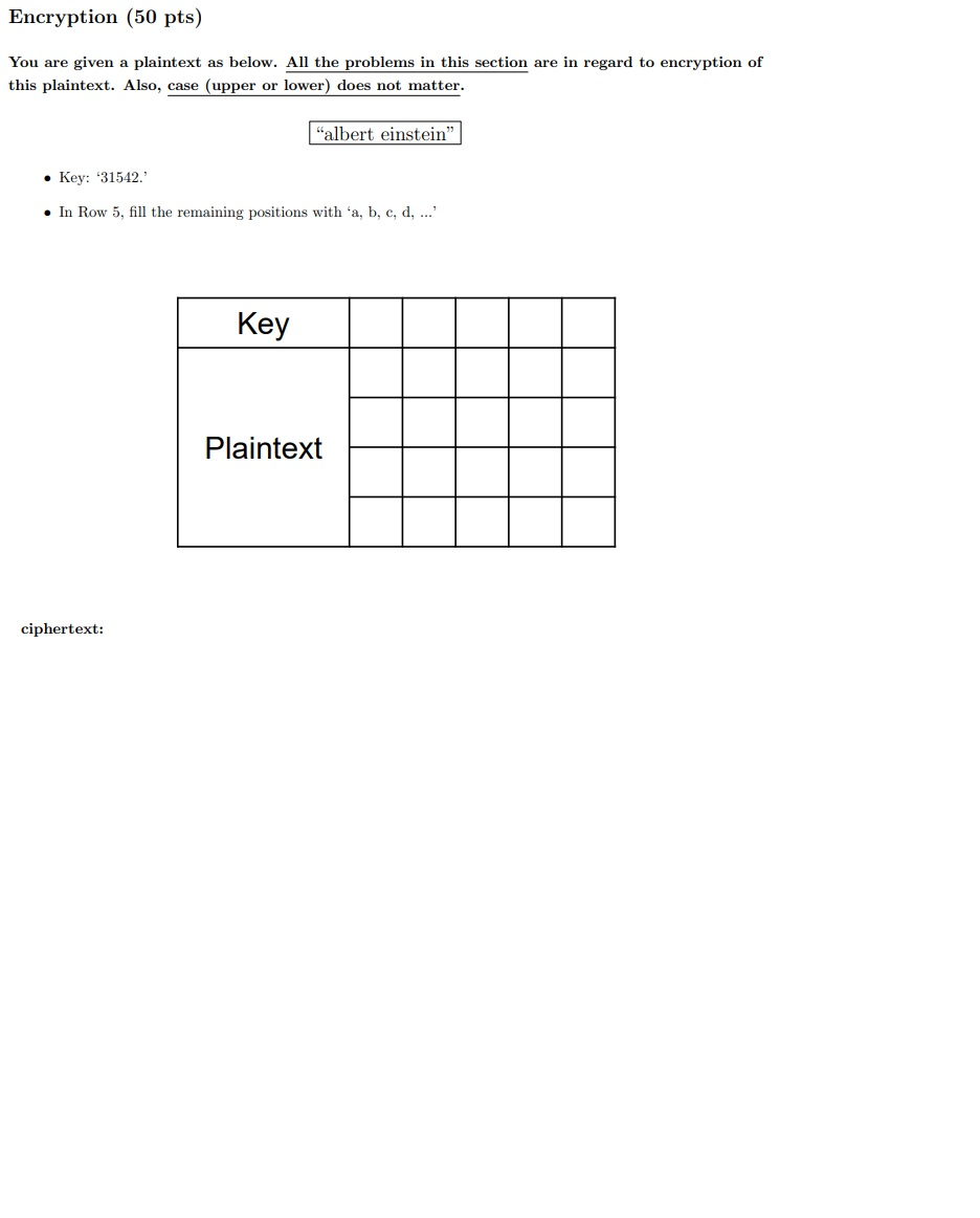 Solved 1. Encrypt the plaintext using ‘row transposition | Chegg.com