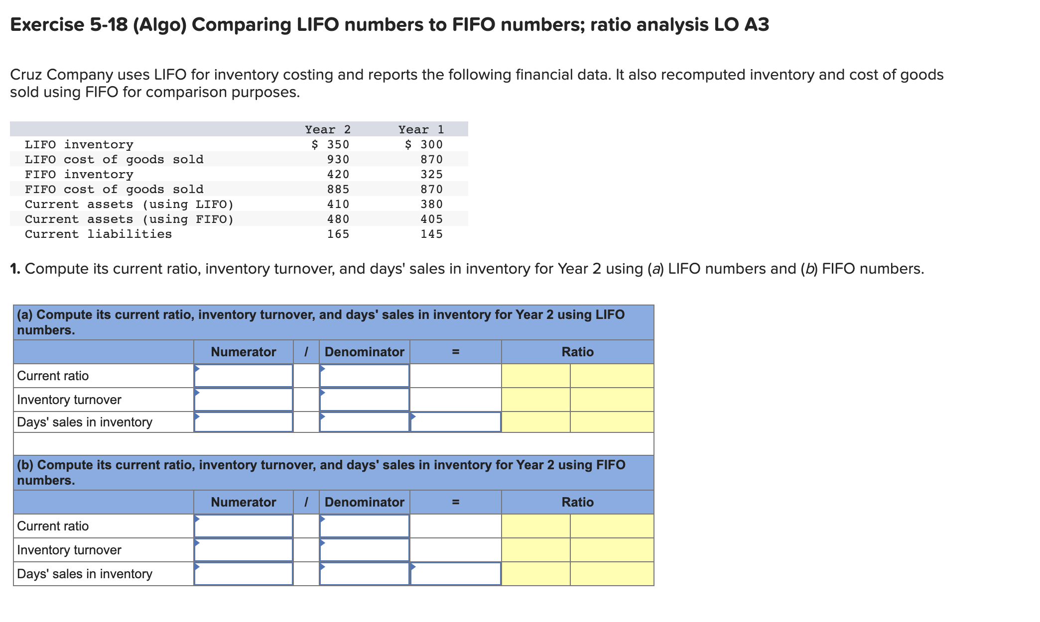 Solved Exercise 5-18 (Algo) ﻿Comparing LIFO numbers to FIFO | Chegg.com