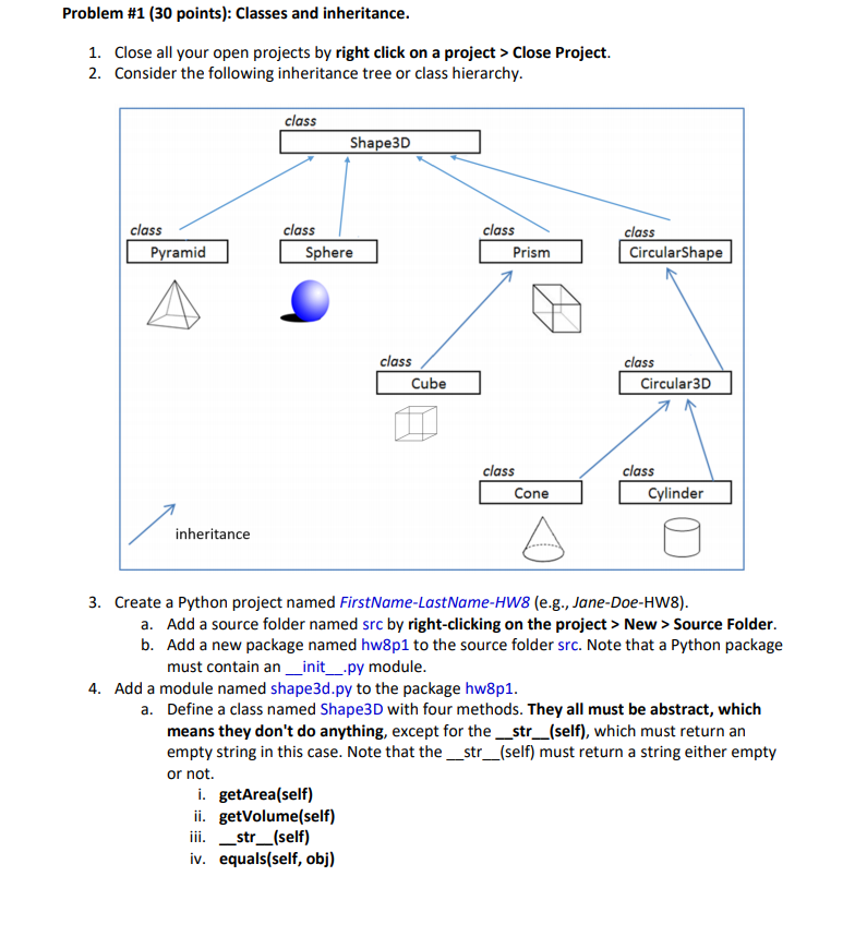 Problem #1 (30 points): Classes and inheritance. 1. | Chegg.com