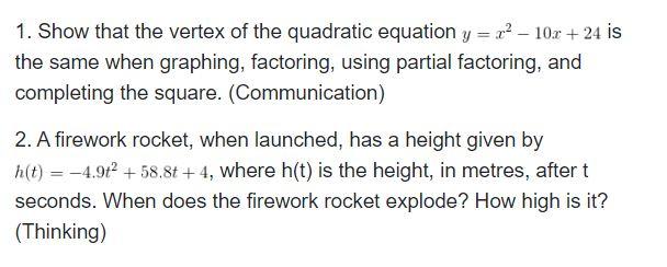 Solved 1. Show that the vertex of the quadratic equation y = | Chegg.com
