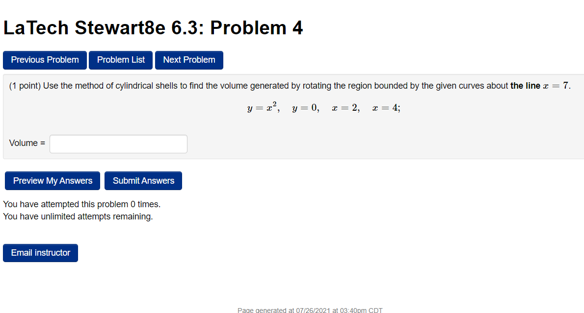 Solved La Tech Stewart8e 6.3: Problem 4 Previous Problem | Chegg.com