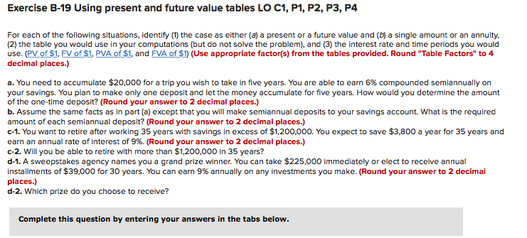 Solved Exercise B-19 Using present and future value tables | Chegg.com