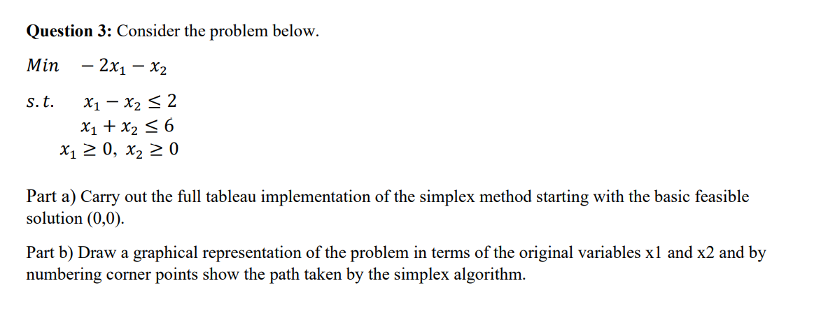 Solved Question 3: Consider the problem below. Min - 2x1 – | Chegg.com