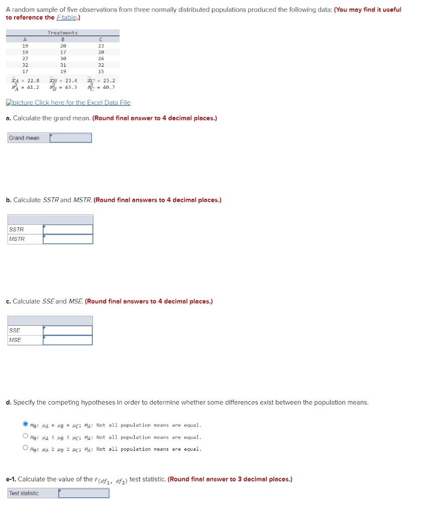 [Solved]: A random sample of five observations from three