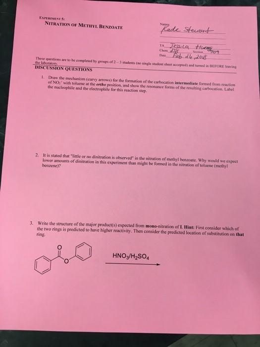 Solved EXPERIEMENT S NITRATION OF METHYL BENZOATE Chens | Chegg.com