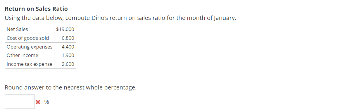 Solved Return on Sales Ratio Using the data below, compute | Chegg.com