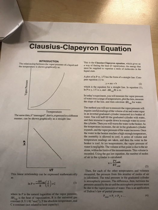 Solved Clausius-Clapeyron Equation INTRODUCTION This is the | Chegg.com