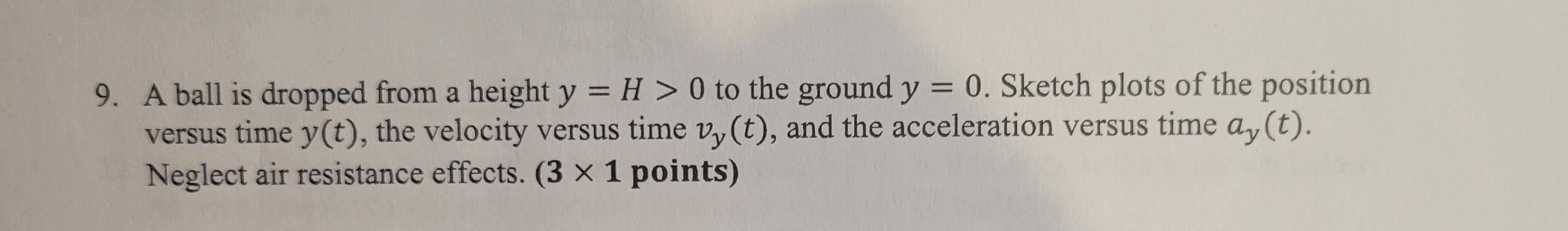 Solved 9. A ball is dropped from a height y=H>0 to the | Chegg.com