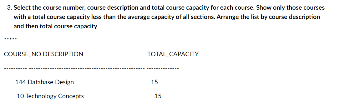 Solved 3. Select the course number, course description and | Chegg.com