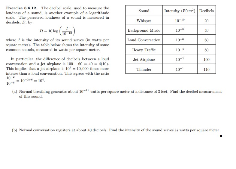 Solved Exercise 6 6 12 The Decibel Scale Used To Measure